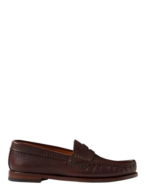 YUKETEN Rob's Pebble-grain Leather Penny Loafers - Brown