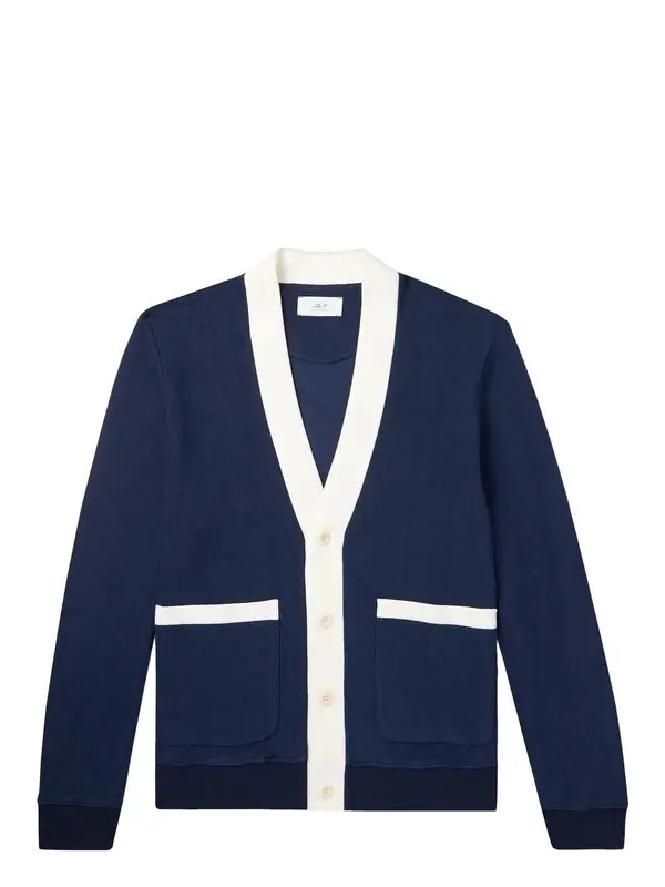 Mr P. Clubhouse Two-tone Cotton-blend Jersey Cardigan - Blue