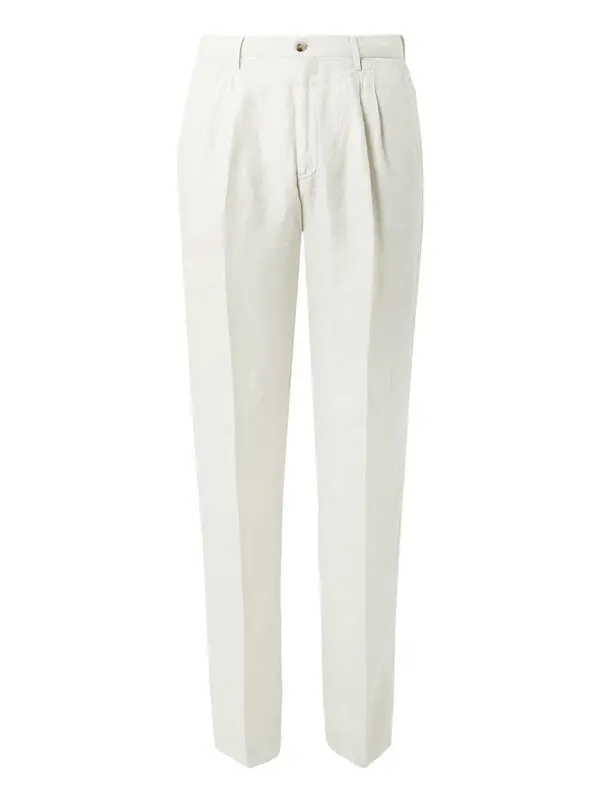 Boglioli Slim-fit Pleated Herringbone Linen Trousers - Neutrals