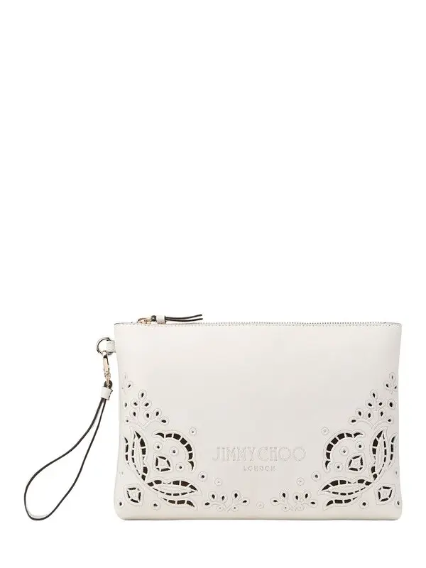 JIMMY CHOO Leather Embroidered Pouch - White