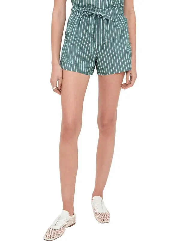ALEX MILL Striped Pull On Shorts - Eden/off White