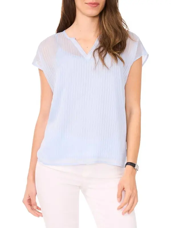 Halogen Sheer Stripe Popover Top - Frozen