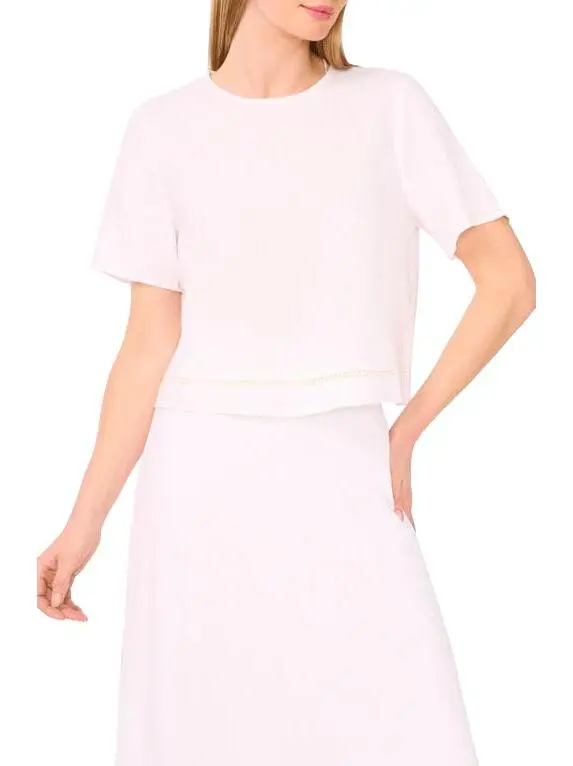 Halogen Linen-blend T-shirt With Ladder Stitch Accent - Bright White