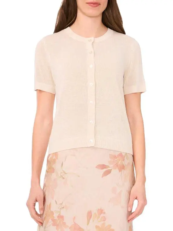 Halogen Short Sleeve Button-up Sweater - Birch