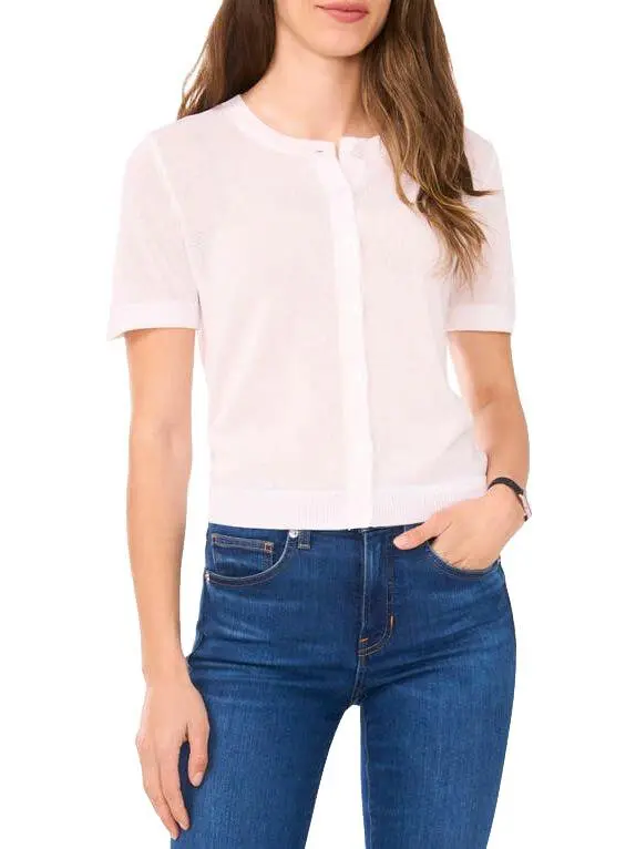 Halogen Short Sleeve Button-up Sweater - Bright White