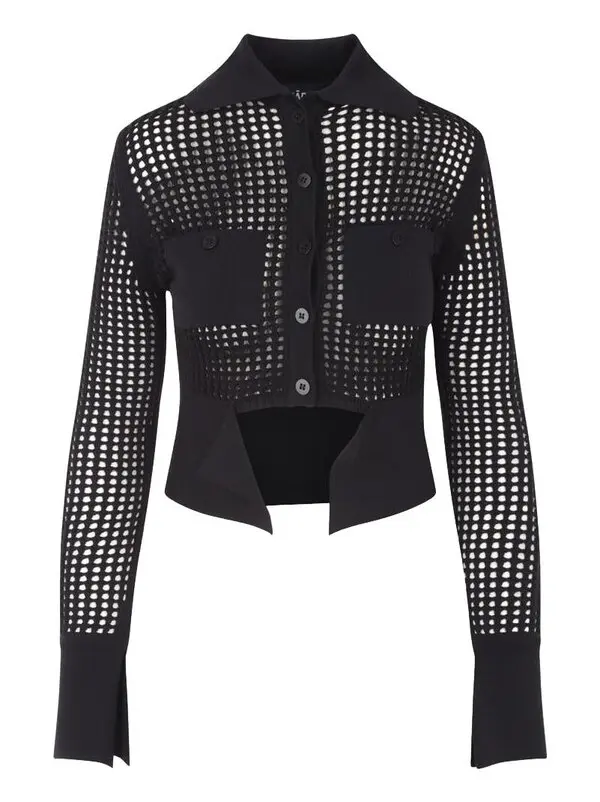 ANDREĀDAMO Cropped Fishnet Cardigan - Black
