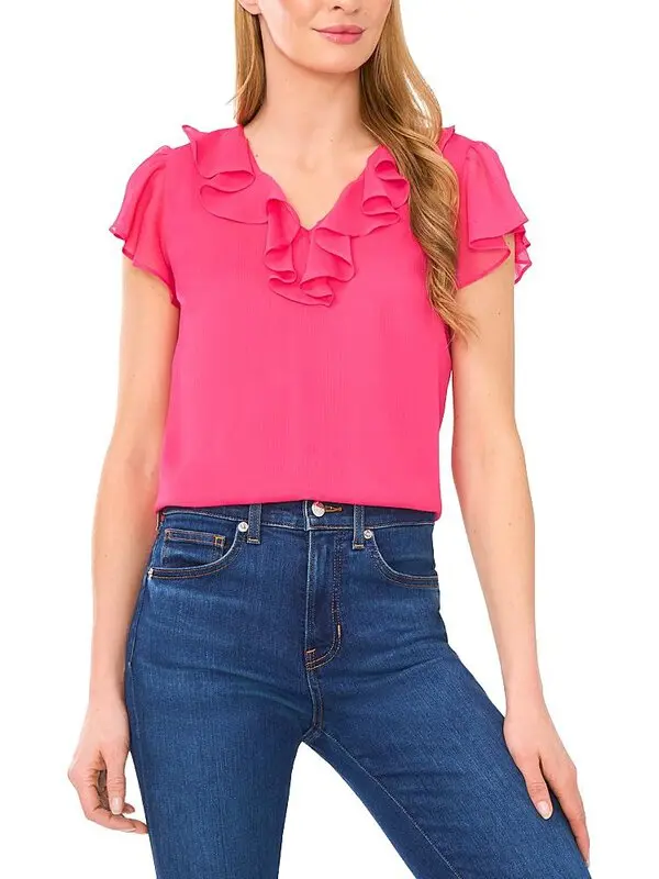 CECE DUPRAZ Ruffle V-neck Top - Magenta