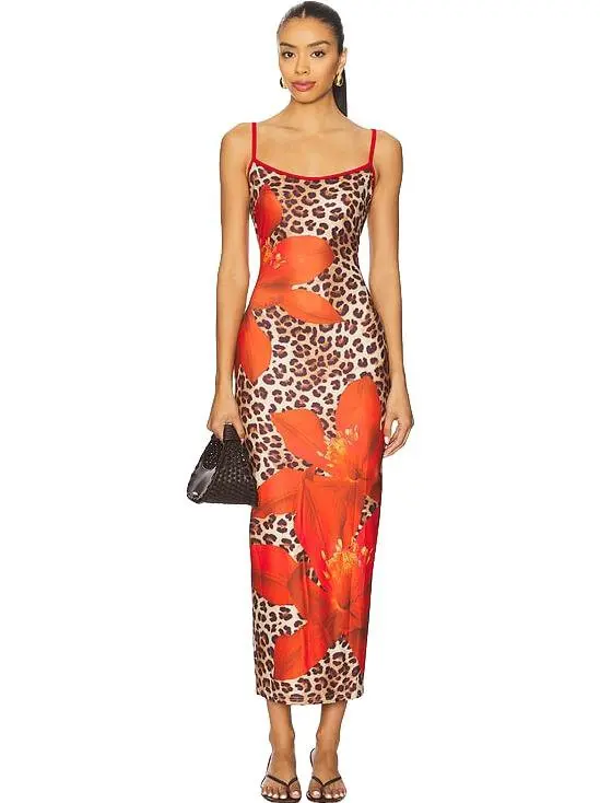 RUNAWAY THE LABEL Victoria Midi Dress - Leopard Floral