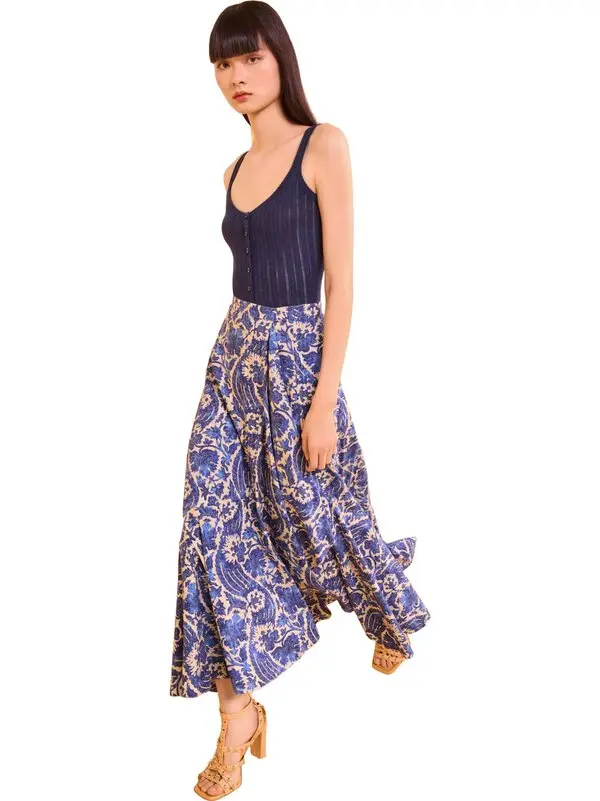 Ulla Johnson Sabina Faux Wrap Striped Midi Skirt - Ocean