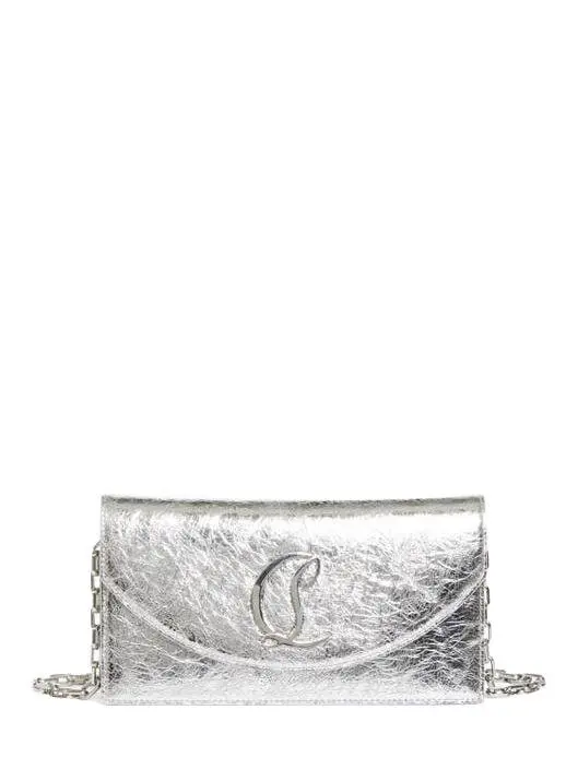 CHRISTIAN LOUBOUTIN Loubi54 Crinkled Metallic Leather Clutch - Silver