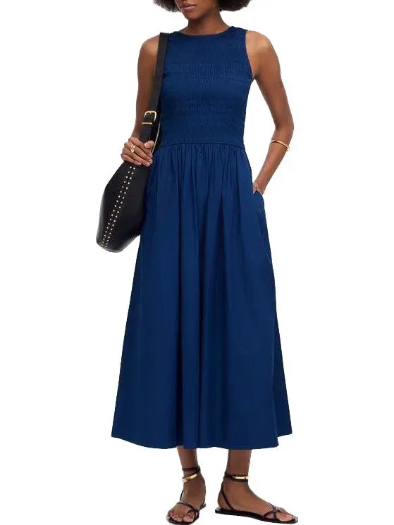 Madewell Melody Scoopback Smocked Midi Sundress - Blue Moon