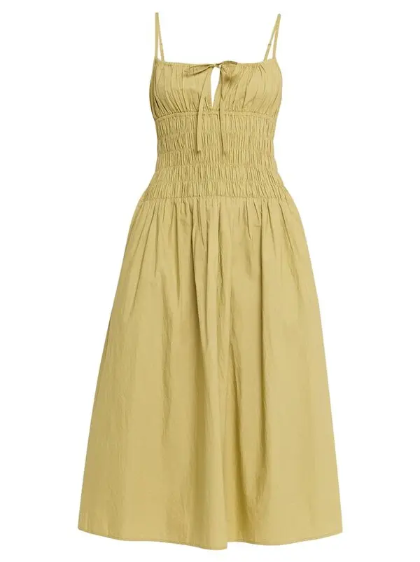 Ciao Lucia Russo Smocked Cotton Midi Dress - Khaki