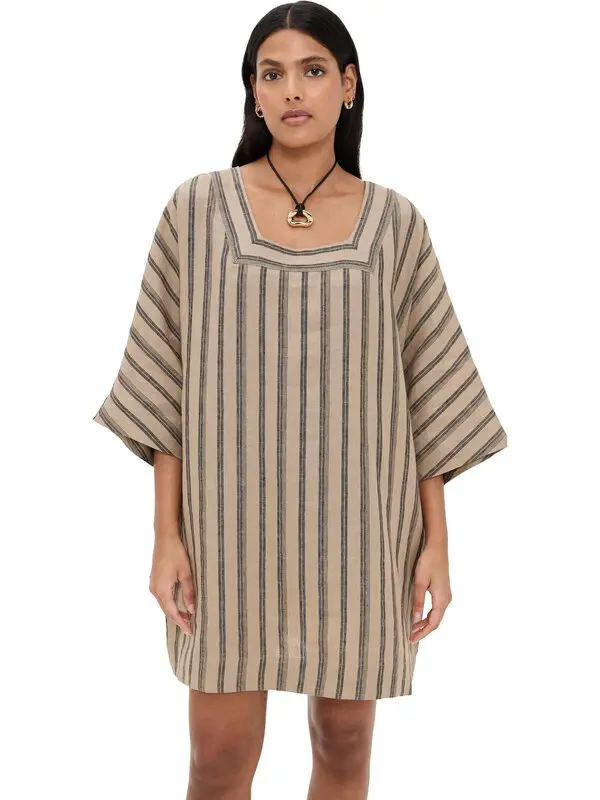 Staud Manuela Linen Mini Dress - Sahara Stripe
