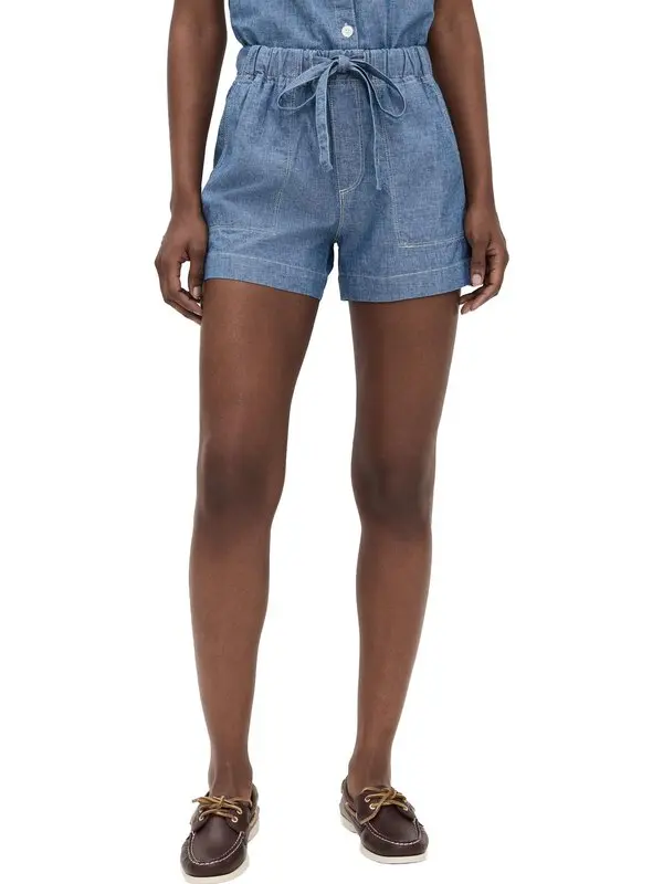 ALEX MILL Chambray Pull-on Shorts - Chambray Rinse Wash