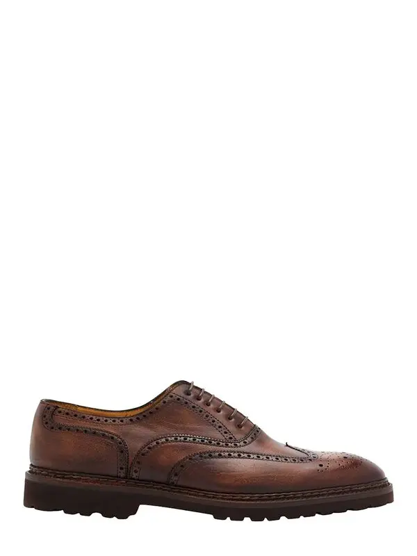 Bontoni Libertino Leather Wingtip Oxford Shoes - Light Chocolate