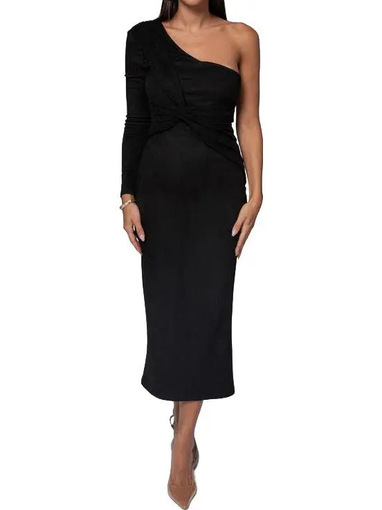 JLUXLABEL Faux Suede One-shoulder Midi Dress - Black