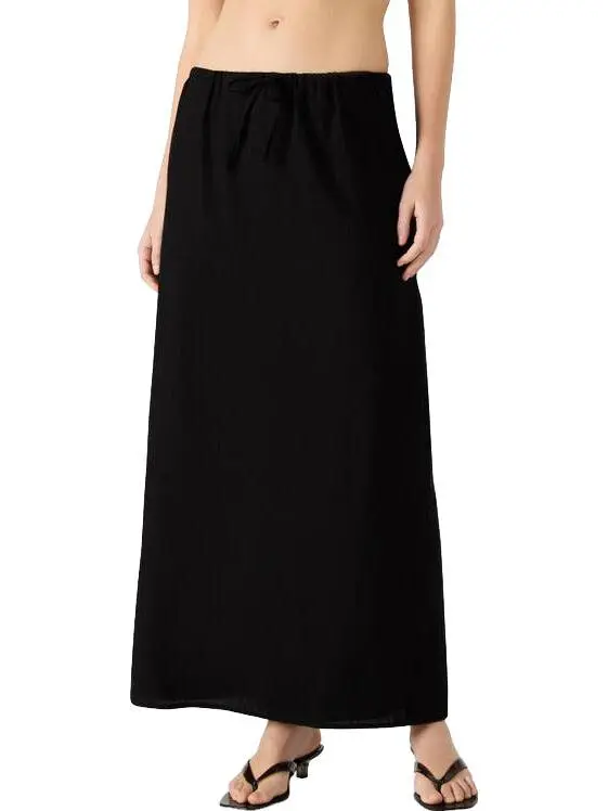 Steve Madden Cadi Linen Drawstring Waist Maxi Skirt - Black
