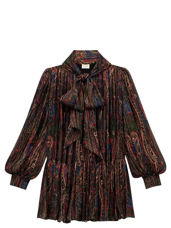 Saint Laurent Lavallière Semi-sheer Paisley Lurex Dress - Black
