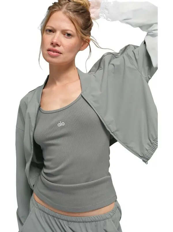 Alo Yoga Cropped Breezy Full-zip Cover Up Jacket - Lunar Grey