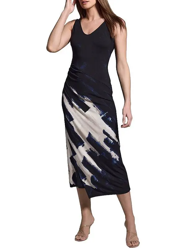 NIC+ZOE Abstract Ruched Knit Dress - Black Multi