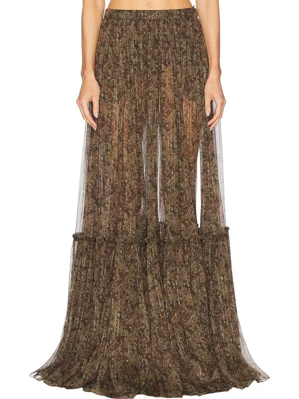 Saint Laurent Tiered Maxi Skirt - Kaki Bordeaux