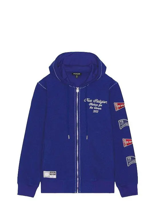 True Religion Reverse Terry Zip Up Hoodie - Mazarine Blue