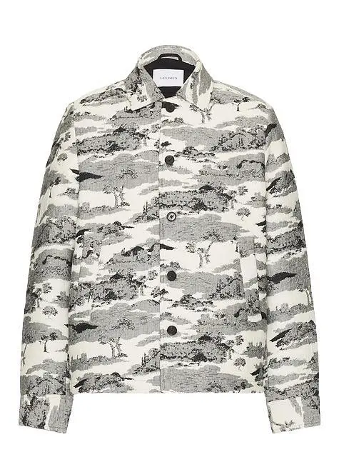 LES DEUX Jaiden Ruins Jacquard Overshirt In White - White & Black