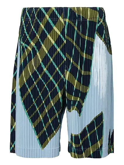 Issey Miyake Plaid Pleated Knitted Shorts - Blue Gray