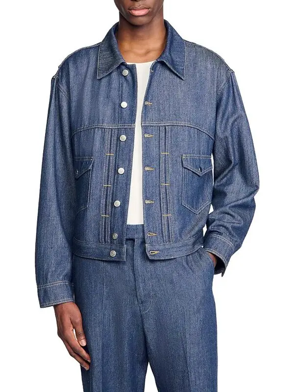 Sandro Chambray Oversized Wool Trucker Jacket - Raw Denim