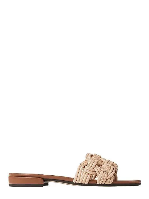 JIMMY CHOO Chara Flat Crochet Raffia Mules - Tan/natural
