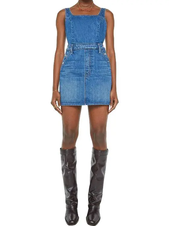 MOTHER The Over It Denim Minidress - Green Thumb