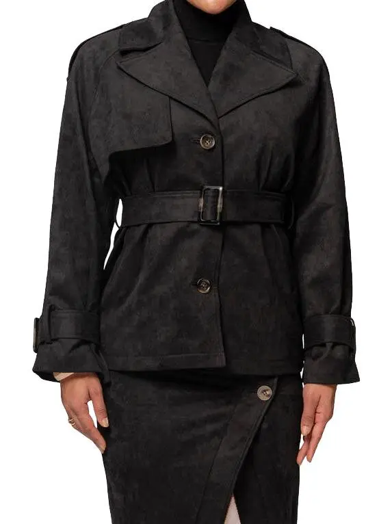 JLUXLABEL Belted Suede Jacket - Black