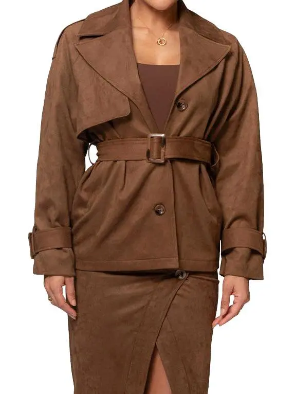 JLUXLABEL Belted Suede Jacket - Brown