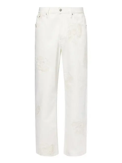 Dries Van Noten Embroidered Wide-leg Denim Jeans - Off White