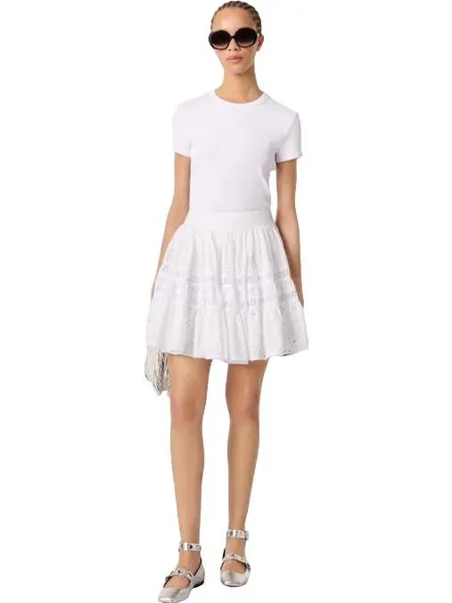Maje Short Embroidered Cotton Skirt - White