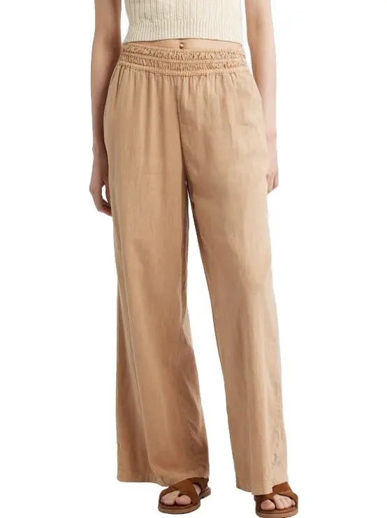 Treasure & Bond Linen Blend Smocked Waist Wide Leg Pants - Tan Iced Coffee