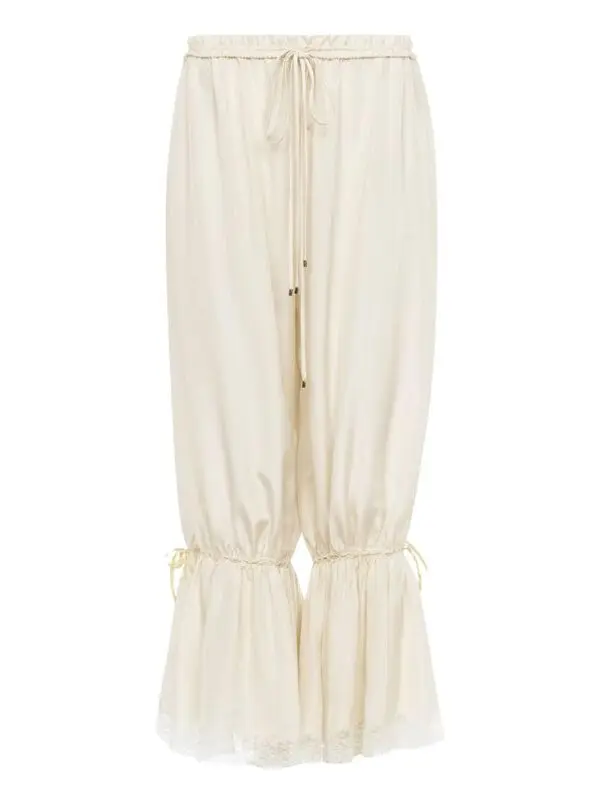 Chloé Cropped Pants In Washed Silk Pongé & Lace - White