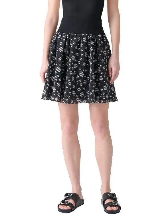 Akris Circle Print Burnout Stripe Flared Skirt - Black-cream