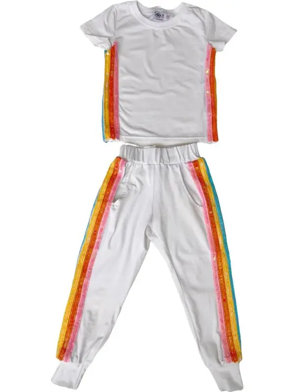 LOLA + THE BOYS Sequin Jogger Set - White