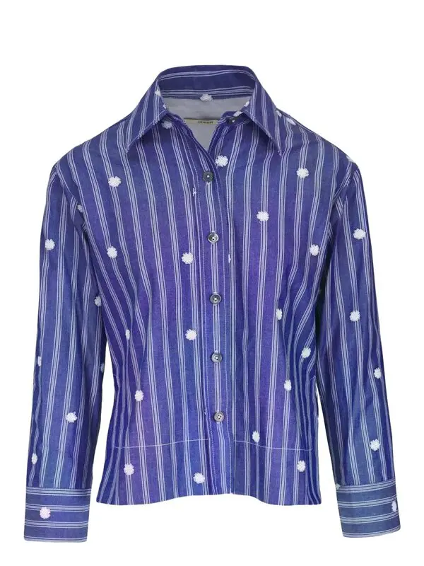 ODEEH Floral-embroidered Shirt - Blue