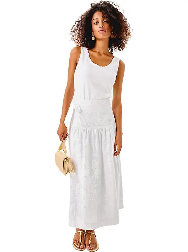 Lilly Pulitzer Corina Cotton Midi Skirt - Resort White Catchin Rays Overprint