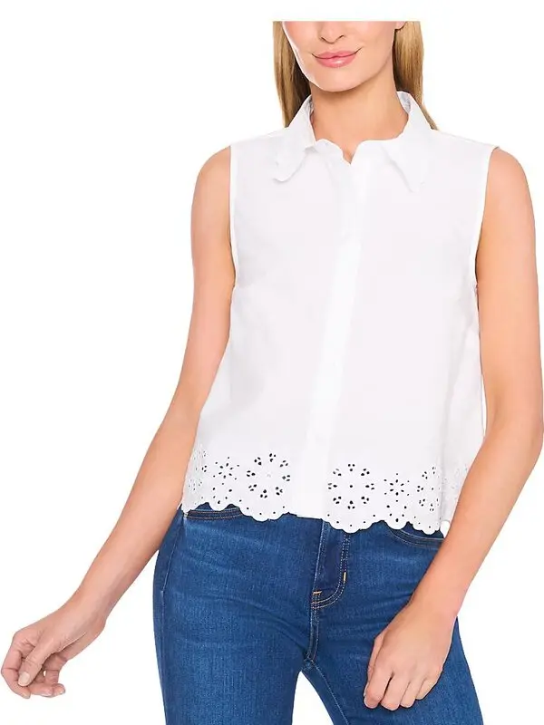 CECE DUPRAZ Eyelet Embroidery Top - Ultra White