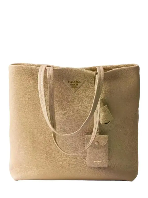 Prada Large Leather Tote Bag - Neutrals
