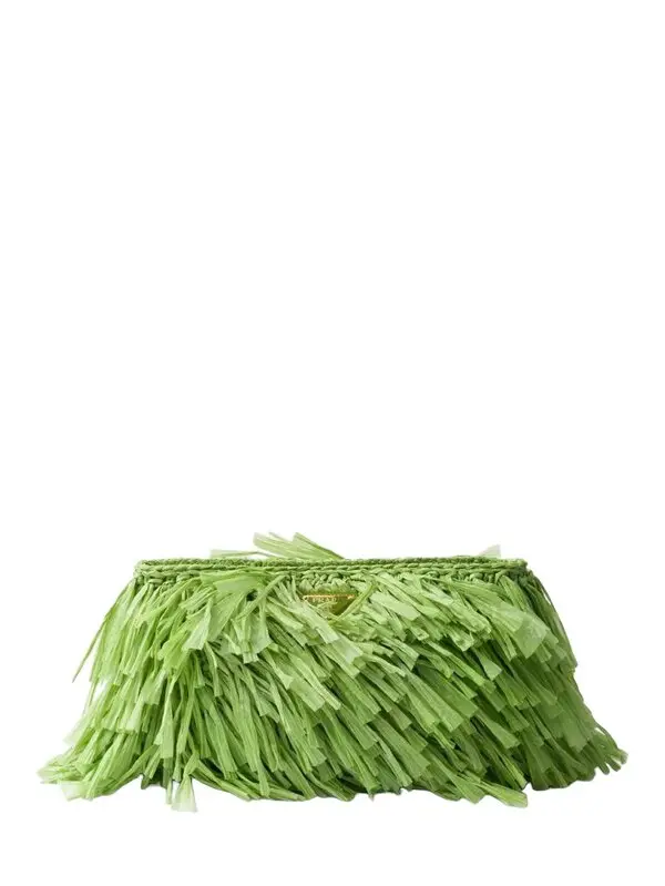Prada Medium Fringed Crochet Clutch - Green