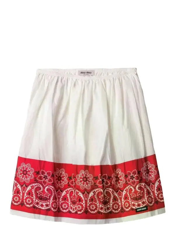 Miu Miu Slubbed Bandana Poplin Skirt - White