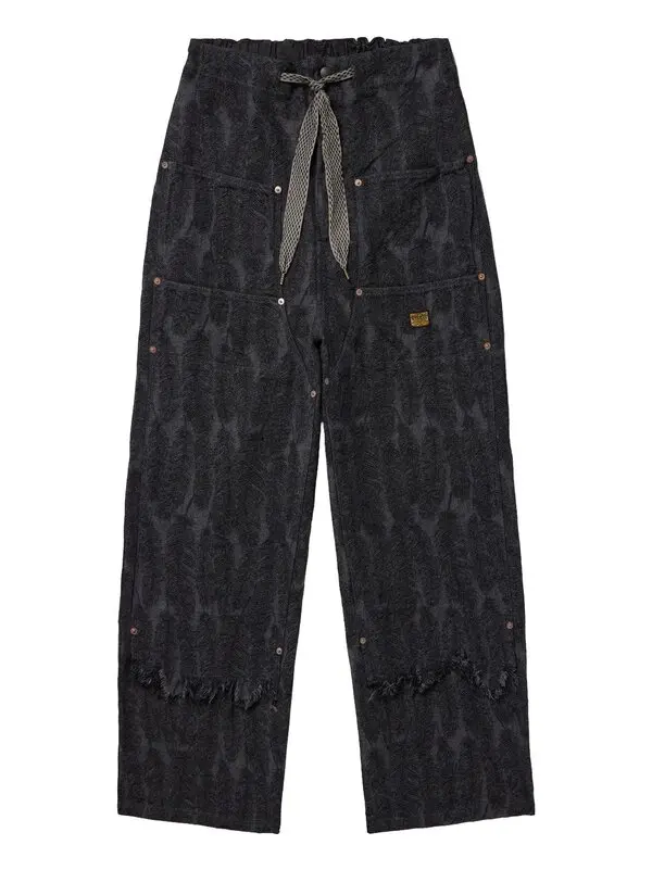 Kapital Magpie Easy Straight-leg Cotton-jacquard Drawstring Trousers - Black