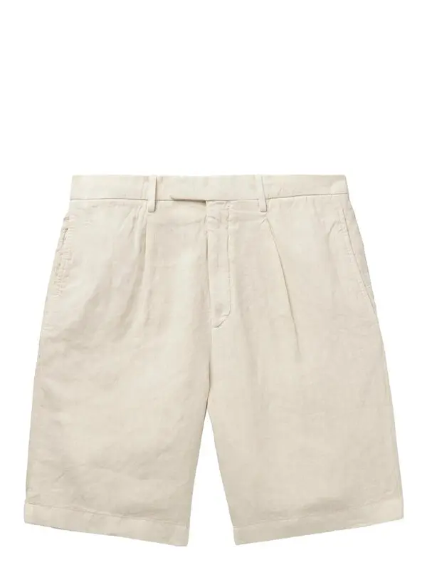 Boglioli Straight-leg Pleated Linen Shorts - Neutrals