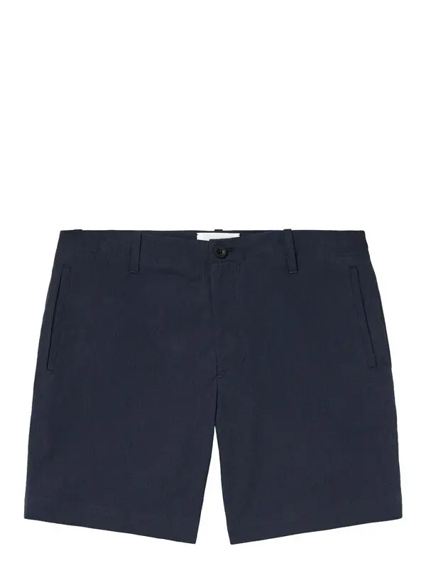 Mr P. Straight-leg Cotton-blend Seersucker Shorts - Blue