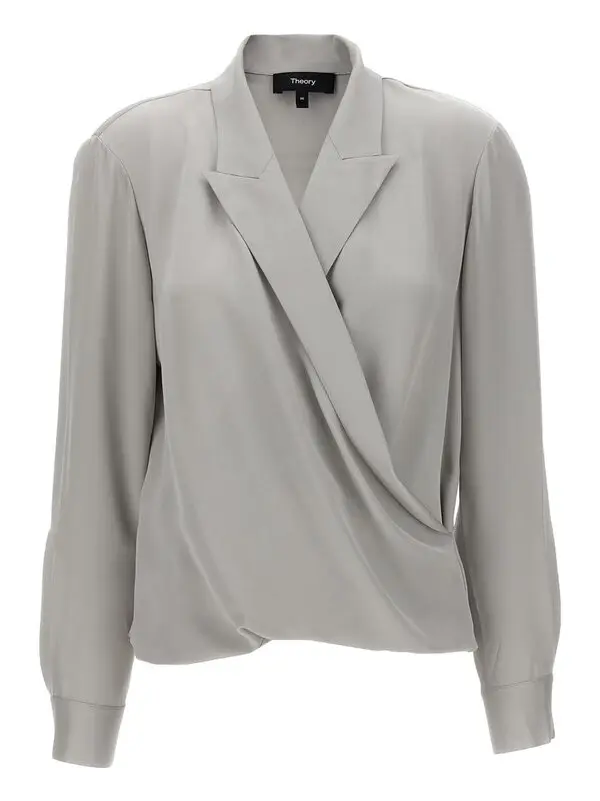 Theory Pk Label Wrap Blouse - Gray