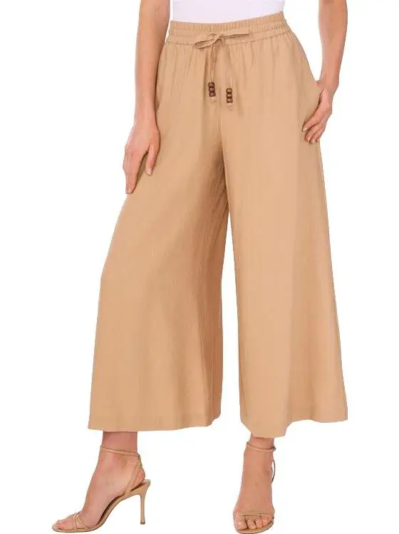 Vince Camuto Beaded Tie Crop Wide Leg Pants - Toffee